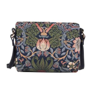 signare tapestry crossbody bag shoulder purse for women in flower and bird william morris strawberry thief blue design(xb02-stbl)