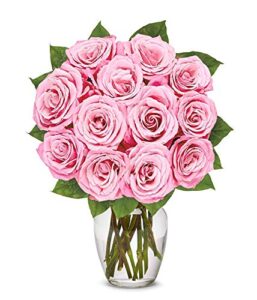 from you flowers - one dozen light pink roses with glass vase (fresh flowers) birthday, anniversary, get well, sympathy, congratulations, thank you