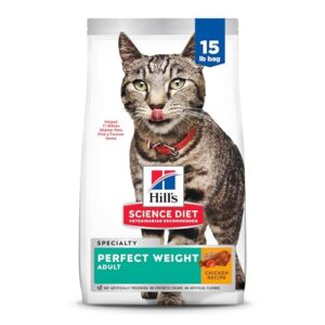 hill's science diet perfect weight, adult 1-6, weight management support, dry cat food, chicken recipe, 15 lb bag