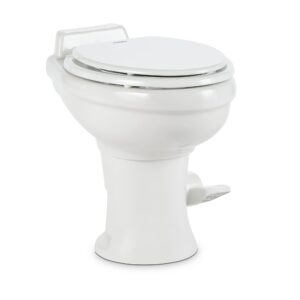 Dometic 320 RV Toilet | White | 302320081 | Standard Height | Gravity Toilet | Elongated Ceramic Bowl | Flush with Foot Pedal | For RVs, Trailers, and Outdoor Campers