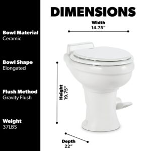 Dometic 320 RV Toilet | White | 302320081 | Standard Height | Gravity Toilet | Elongated Ceramic Bowl | Flush with Foot Pedal | For RVs, Trailers, and Outdoor Campers