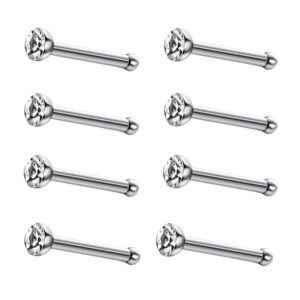 jewelrieshop 40pcs nose studs stainless steel cz nose rings stud piercing jewelry bone studs for women men hypoallergenic 22g (1.5mm, white cz)