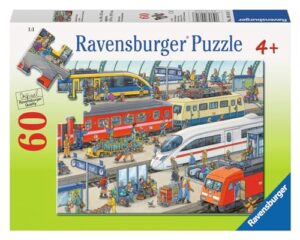 ravensburger railway station jigsaw puzzle - unique 60-piece puzzle for kids, anti-glare surface | fsc-certified materials | great for developing skills & creativity