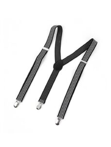 allegra k men's elastic clip-on adjustable 1 inch wide y back stripes suspender black white