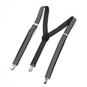 Allegra K Men's Elastic Clip-On Adjustable 1 Inch Wide Y Back Stripes Suspender Black White