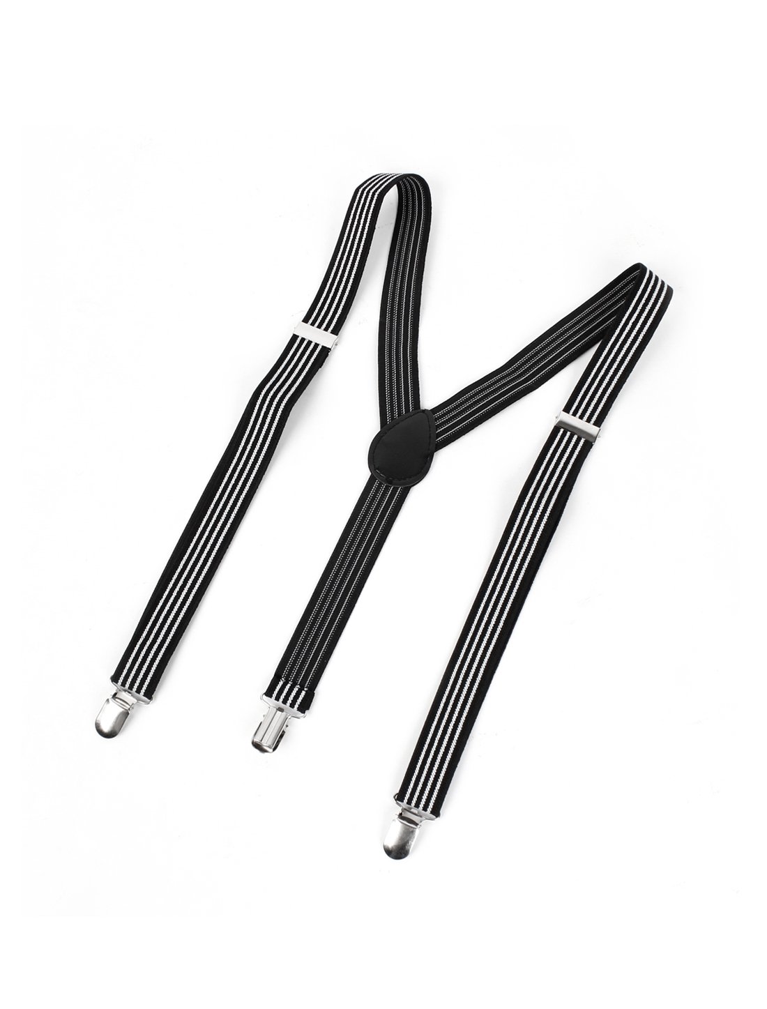 Allegra K Men's Elastic Clip-On Adjustable 1 Inch Wide Y Back Stripes Suspender Black White