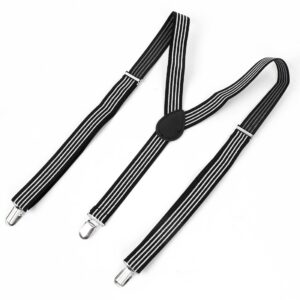 Allegra K Men's Elastic Clip-On Adjustable 1 Inch Wide Y Back Stripes Suspender Black White