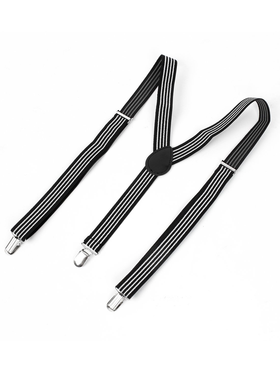 Allegra K Men's Elastic Clip-On Adjustable 1 Inch Wide Y Back Stripes Suspender Black White