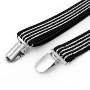 Allegra K Men's Elastic Clip-On Adjustable 1 Inch Wide Y Back Stripes Suspender Black White