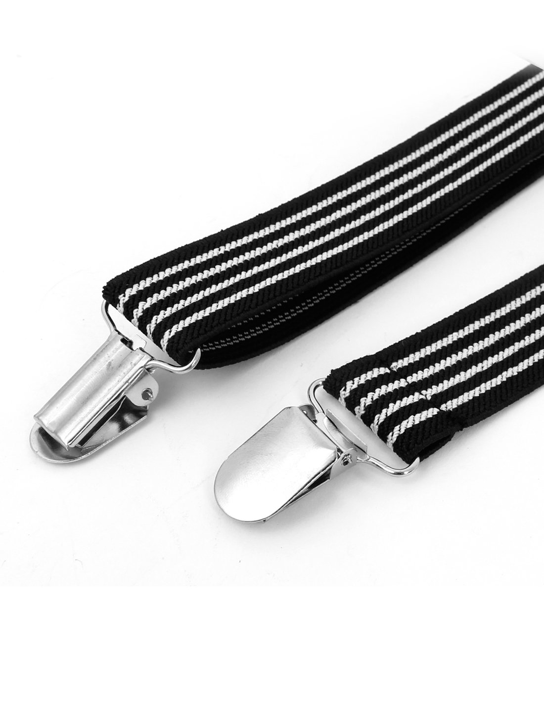 Allegra K Men's Elastic Clip-On Adjustable 1 Inch Wide Y Back Stripes Suspender Black White