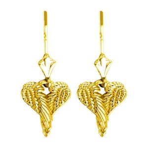 mini angel love heart wings earrings, 12mm in 14k yellow gold