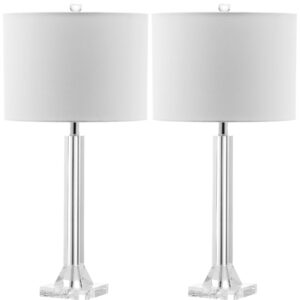 safavieh lighting collection tyrone modern crystal column 27-inch bedroom living room home office desk nightstand table lamp set of 2 (led bulbs included)