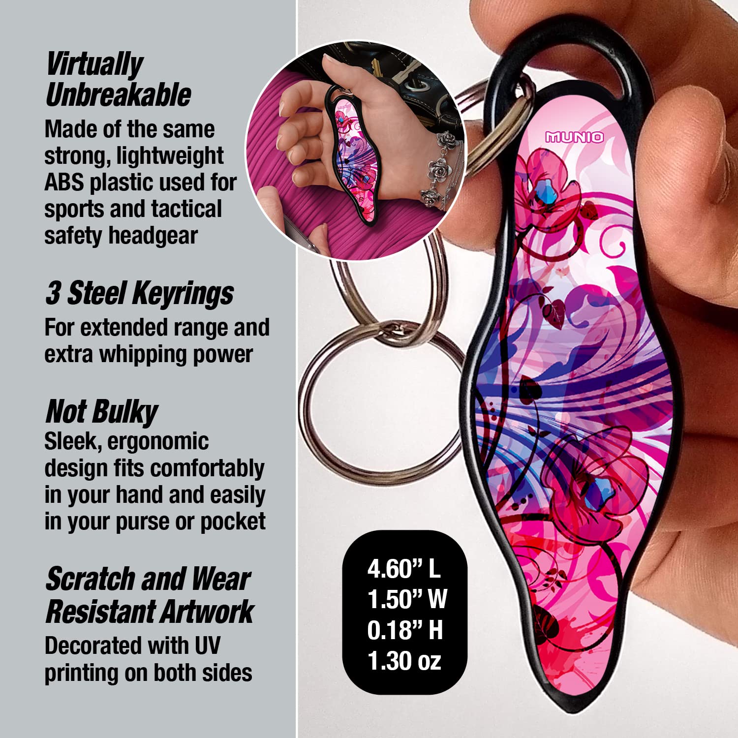 MUNIO Self Defense Keychain Kit – Personal Safety Device, Portable and Legal for Airplane Travel, TSA Approved, Made in the USA (Spring Breeze)