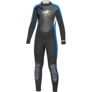 bare manta kid's wetsuit, 3/2mm thickness, full length. durable, comfortable fit - blue 10