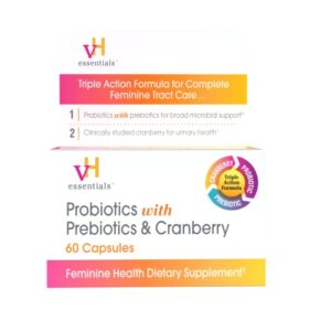 vh essentials probiotics with prebiotics and cranberry feminine health supplement - 60 capsules