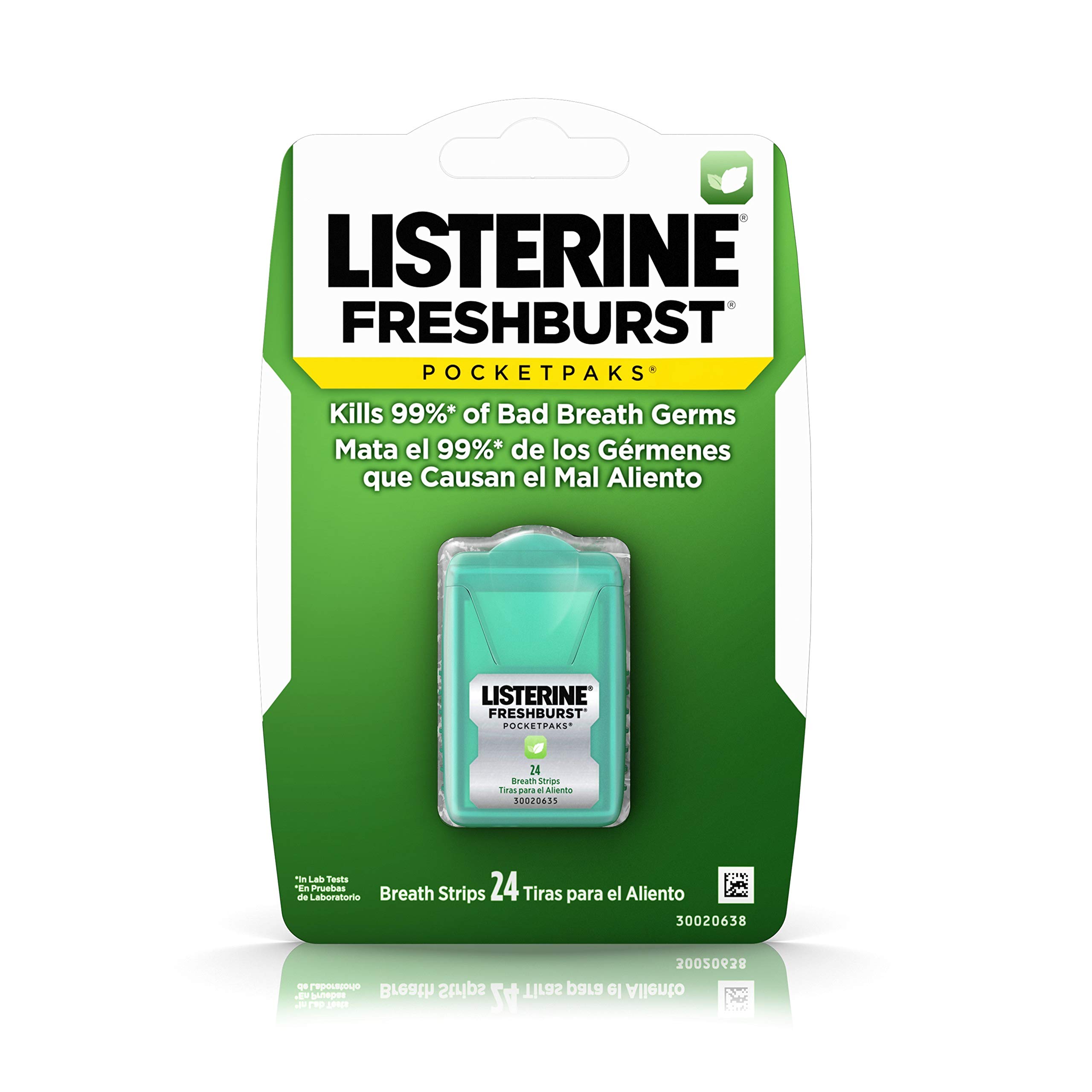 Listerine Freshburst Pocketpaks Fresh Breath Strips, Mint Breath Refresher Strips to Kill 99% of Bad Breath Germs, Portable Pack, Freshburst Spearmint Flavor, 24-Strips (12 Pack)