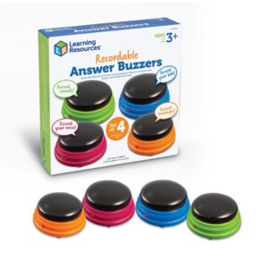 learning resources recordable answer buzzers - set of 4, ages 3+ | pre-k personalized sound buzzers, recordable buttons, game show buzzers, perfect for family game and trivia nights