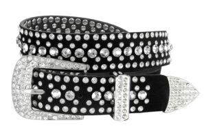 women rhinestone belt fashion western cowgirl bling studded design suede leather belt 1-1/4"(32mm) wide (crystal, 34'' m)