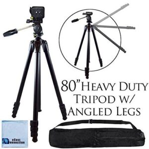 80" inch elite series professional heavy duty w/angled legs, action camera tripod for canon sl1, eos-m, 5d, 5d mark ii, 5d mark iii & more… + microfiber cloth