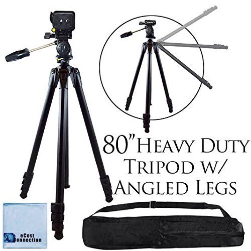 80" Inch Elite Series Professional Heavy Duty w/Angled Legs, Action Camera Tripod for Canon SL1, EOS-M, 5D, 5D Mark II, 5D Mark III & More… + Microfiber Cloth