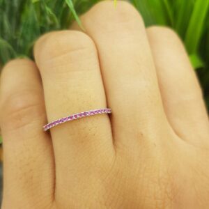 Dazzlingrock Collection 0.08 Carat (ctw) 10K Round Ruby Ladies Dainty Anniversary Wedding Stackable Ring, White Gold, Size 7.5