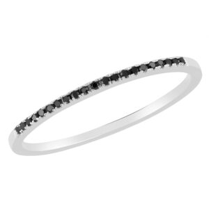 Dazzlingrock Collection 0.08 Carat (ctw) 10k Round Black Diamond Ladies Dainty Anniversary Wedding Band Stackable Ring, White Gold, Size 7