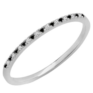 dazzlingrock collection 0.09 carat (ctw) round black & white alternate diamond dainty stackable wedding band for women in 10k white gold, size 7