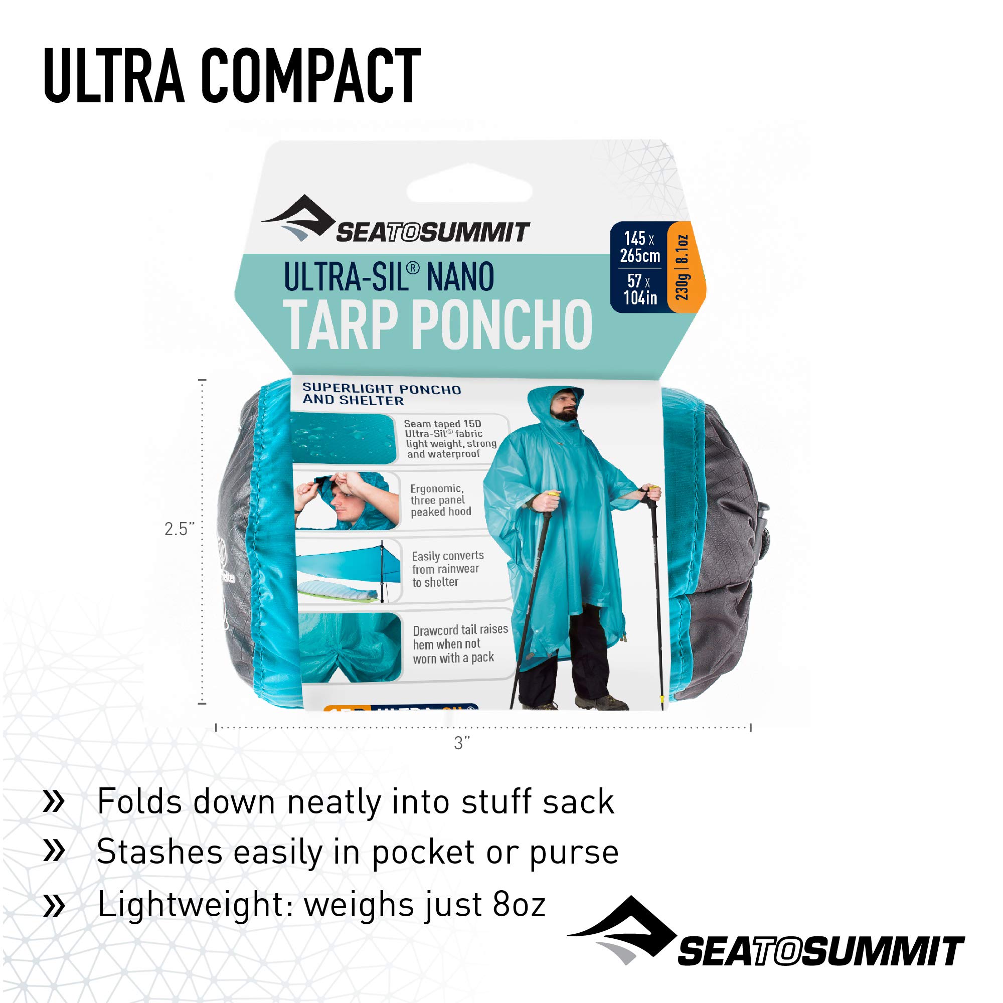 Sea to Summit Ultra-Sil Nano Tarp Poncho 4-in-1 Raincoat, Pack Cover, Groundsheet, and Shelter, Lime