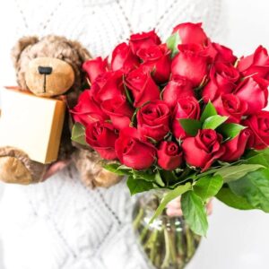 From You Flowers - Two Dozen Red Roses with Chocolates with Glass Vase (Fresh Flowers) Birthday, Anniversary, Get Well, Sympathy, Congratulations, Thank You