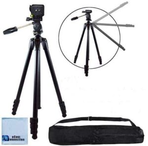 80" inch elite series professional heavy duty w/angled legs, action camcorder tripod for dslr cameras + microfiber cloth