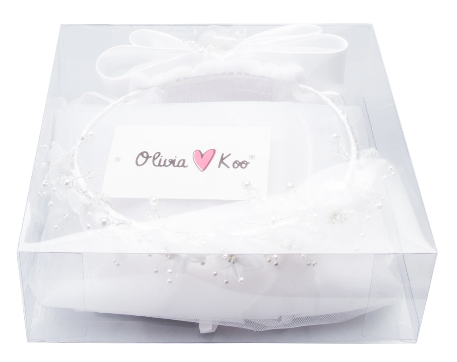 OLIVIA KOO Girls First Communion White Floral Wreath Veil