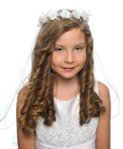 olivia koo girls first communion white floral wreath veil