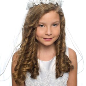 OLIVIA KOO Girls First Communion White Floral Wreath Veil