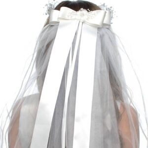 OLIVIA KOO Girls First Communion White Floral Wreath Veil