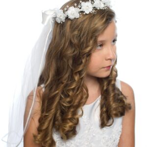 OLIVIA KOO Girls First Communion White Floral Wreath Veil