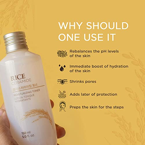 The Face Shop Rice Ceramide Moisturizing Toner - Rice Extract Rice Toner for Face - Strengthens Skin Barrier - Hydrating Targets Dryness - Lightweight Face Moisturizer - Glow Essence Korean Skin Care