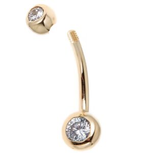 Ritastephens 14k Real Gold Bezel CZ Belly Button Navel Ring 14 Gauge