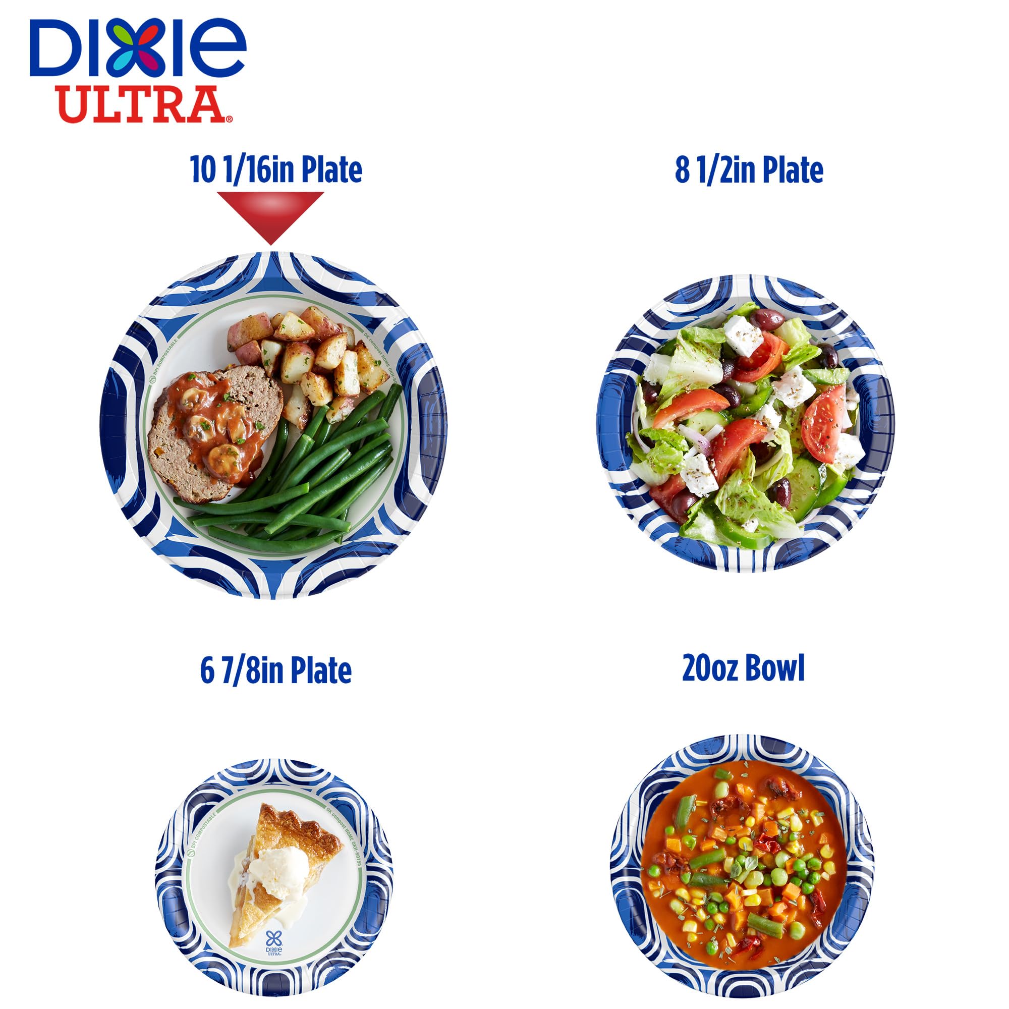 Dixie Ultra, Large Paper Plates, 10 Inch, 64 Count, 3X Stronger, Heavy Duty, Microwave-Safe, Soak-Proof, Cut Resistant, Disposable Plates For Heavy, Messy Meals