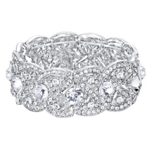 ever faith austrian crystal costume jewelry art deco elastic stretch bracelet clear silver-tone