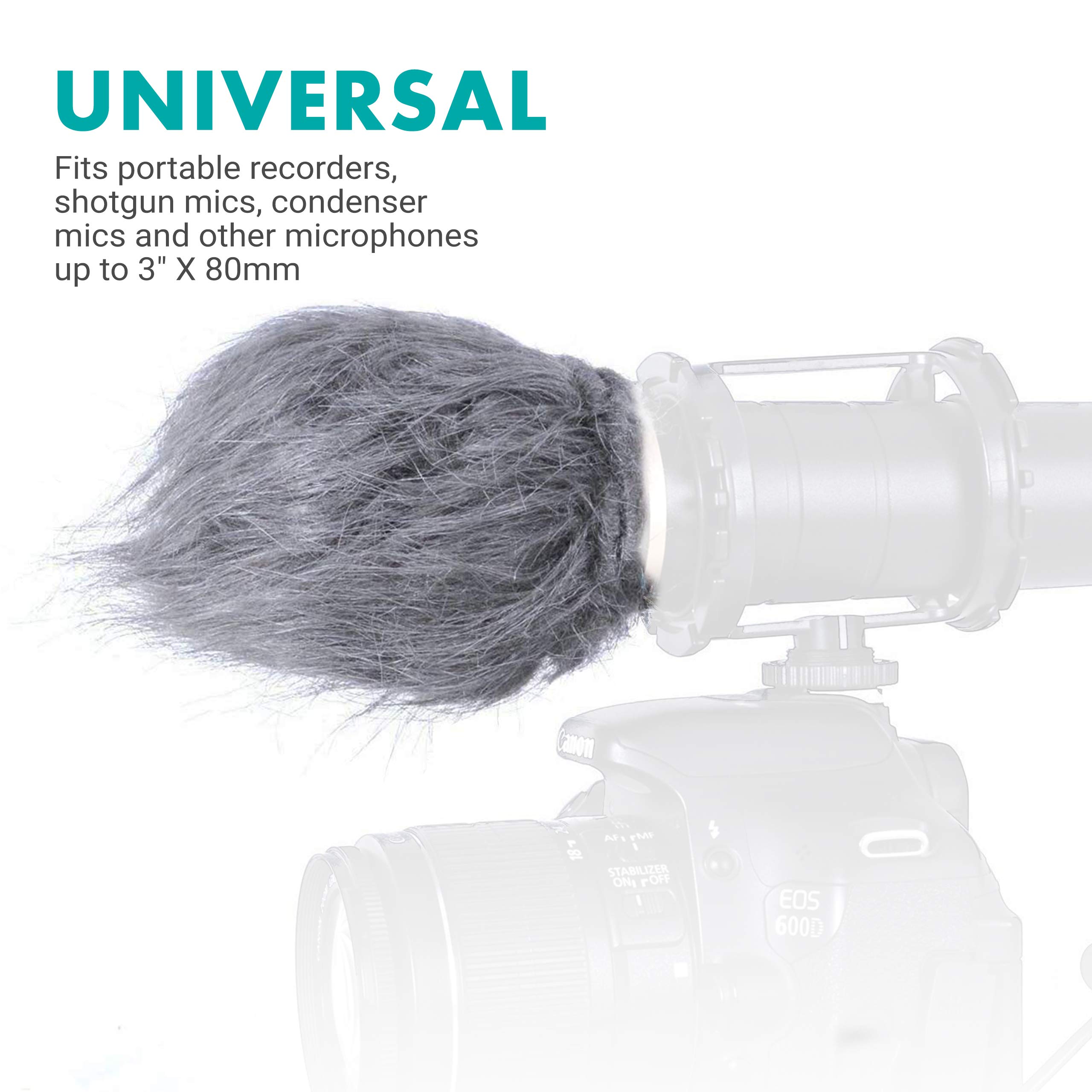 Movo WS2 Furry Microphone Windscreen Muff for Microphones and Recorders up 3" X 80mm (L x D) Fits Zoom H1n, H2n, H4n, H5, Tascam DR-05, and More (Light Gray)