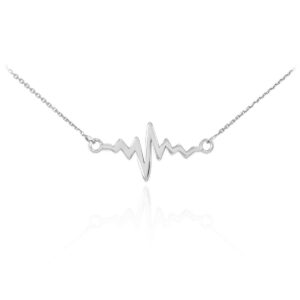 14k white gold lifeline pulse pendant heartbeat necklace, 16"