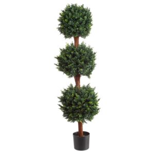 artificial tree - 5ft faux hedyotis topiary ball tree in weighted pot - fake plants for indoor display or front porch decorations by pure garden