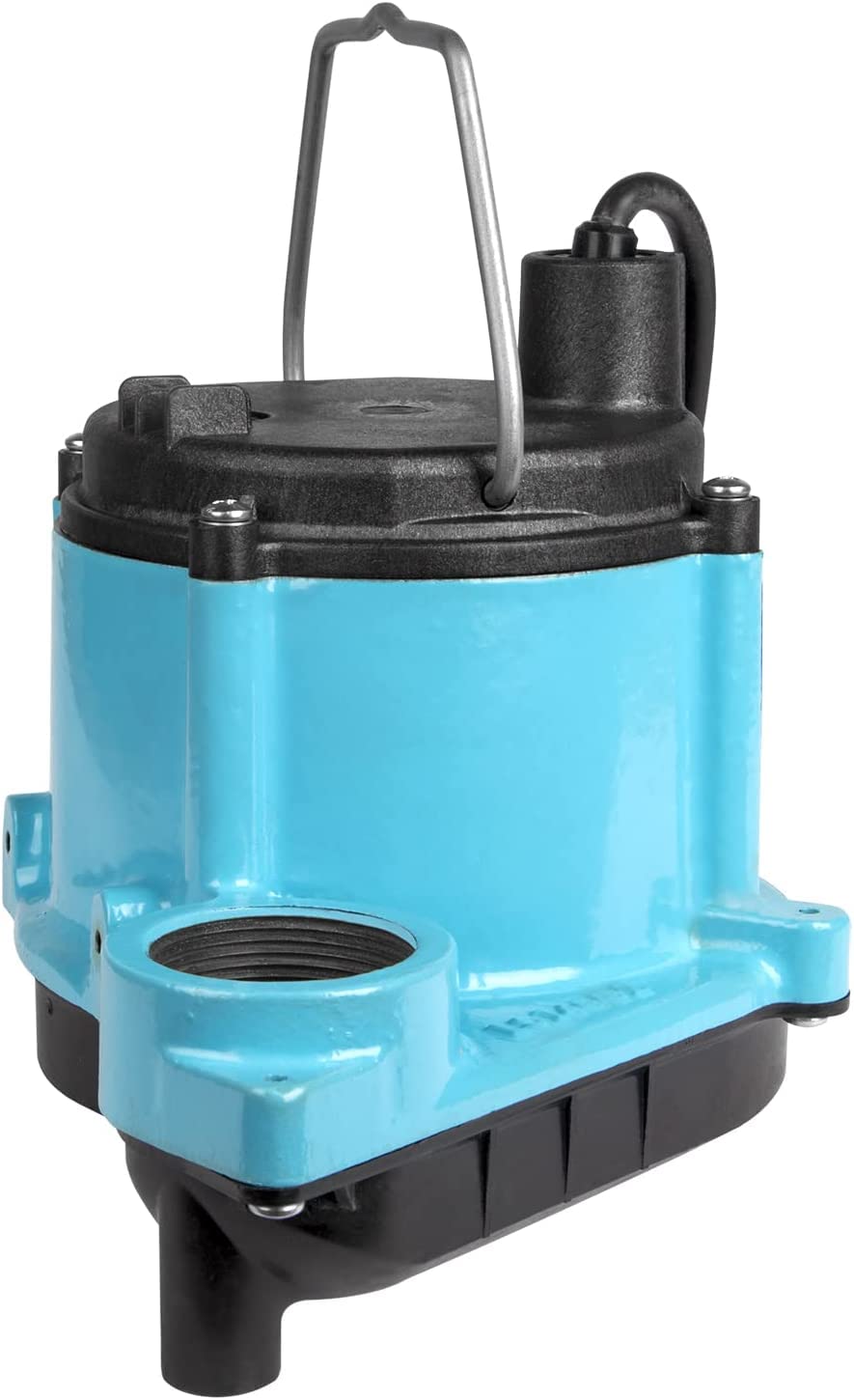 Little Giant 6-CIM-R 115-Volt, 1/3 HP, 2750 GPH Manual Submersible Sump/Utility Pump with 10-Ft. Cord, Blue, 506271