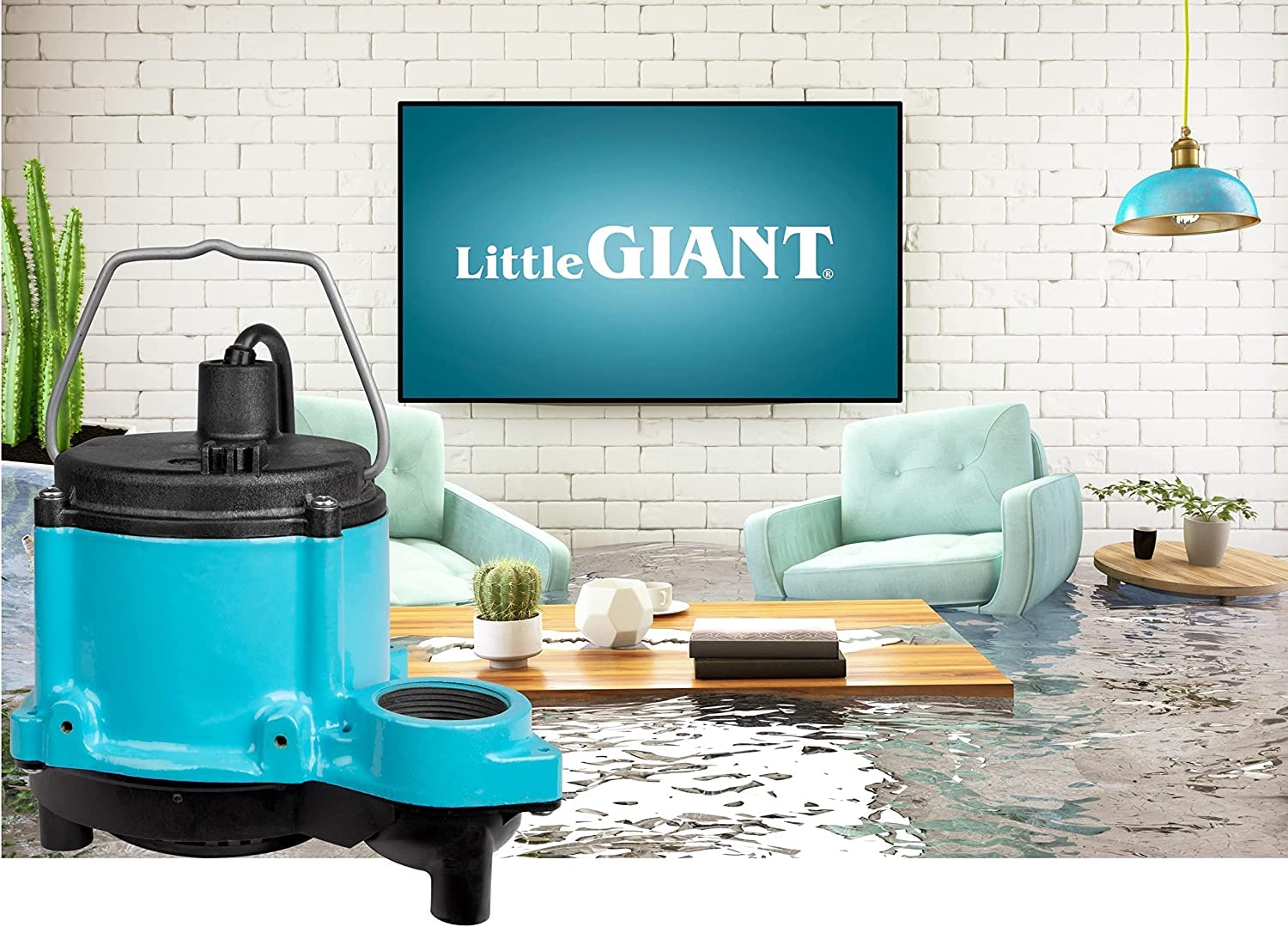 Little Giant 6-CIM-R 115-Volt, 1/3 HP, 2750 GPH Manual Submersible Sump/Utility Pump with 10-Ft. Cord, Blue, 506271