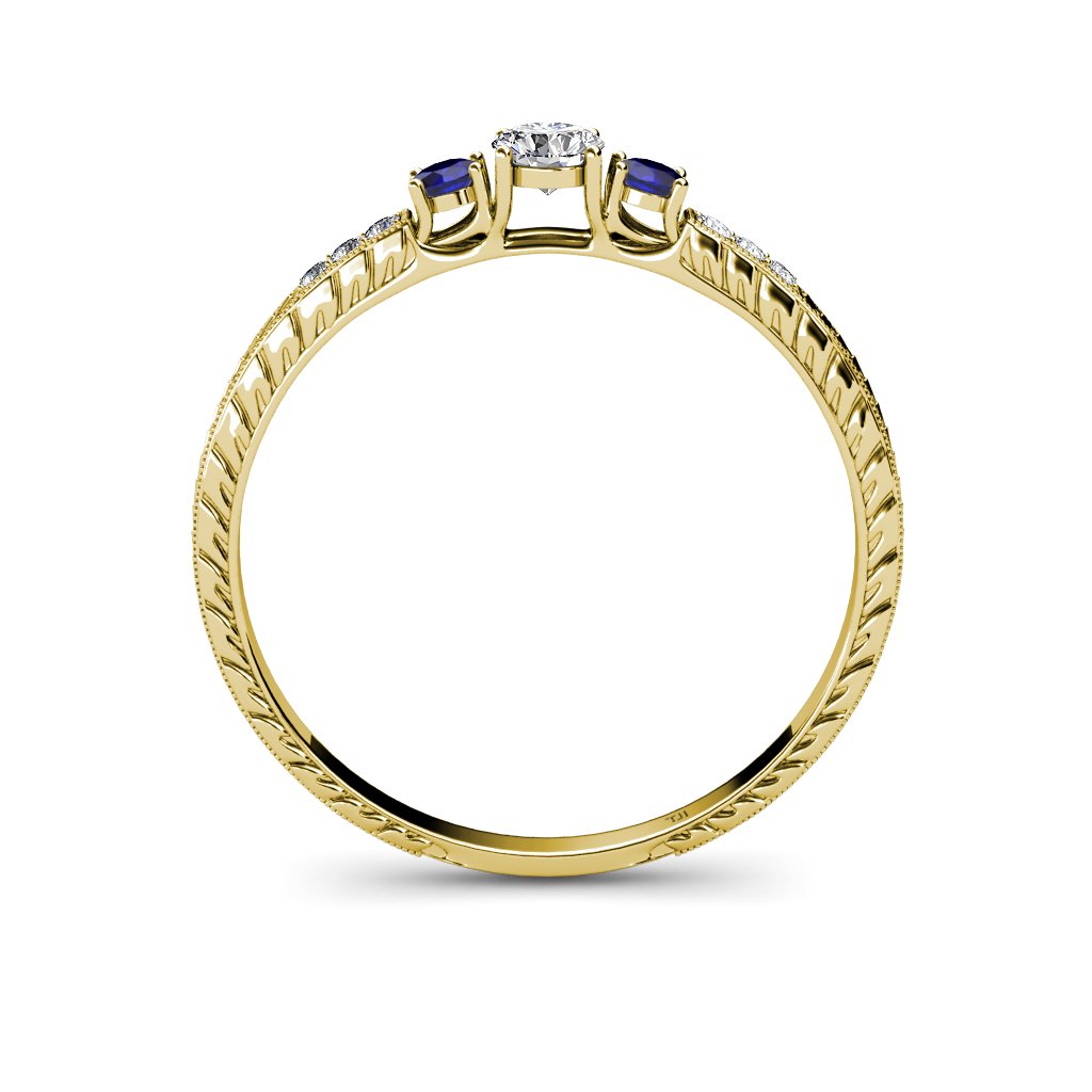 TriJewels Diamond & Blue Sapphire Women Three Stone Engagement Ring 0.42 ctw 14K Yellow Gold-4.5