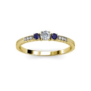 TriJewels Diamond & Blue Sapphire Women Three Stone Engagement Ring 0.42 ctw 14K Yellow Gold-4.5