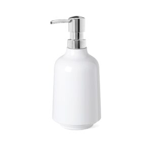 umbra step liquid soap pump dispenser, also works with hand sanitizer, easy to refill, 3-1/2" diam. x 7" h, white