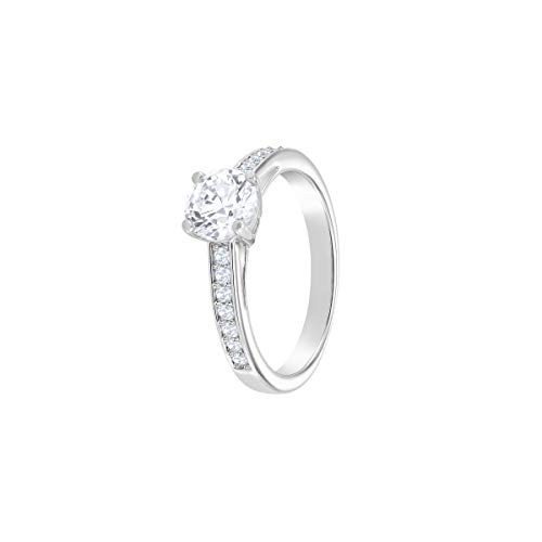 SWAROVSKI Attract Ring, Clear Circle-Cut Crystal with Matching Crystal Pavé on a Rhodium Finish Setting, Size 5, Part of the Attract Collection