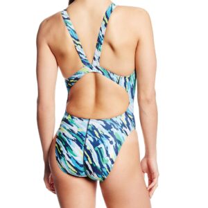 Speedo Women's Camo Recordbreaker Swimsuit, Blue/Green, 32