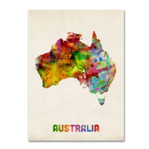 australia watercolor map by michael tompsett, 24x32-inch canvas wall art